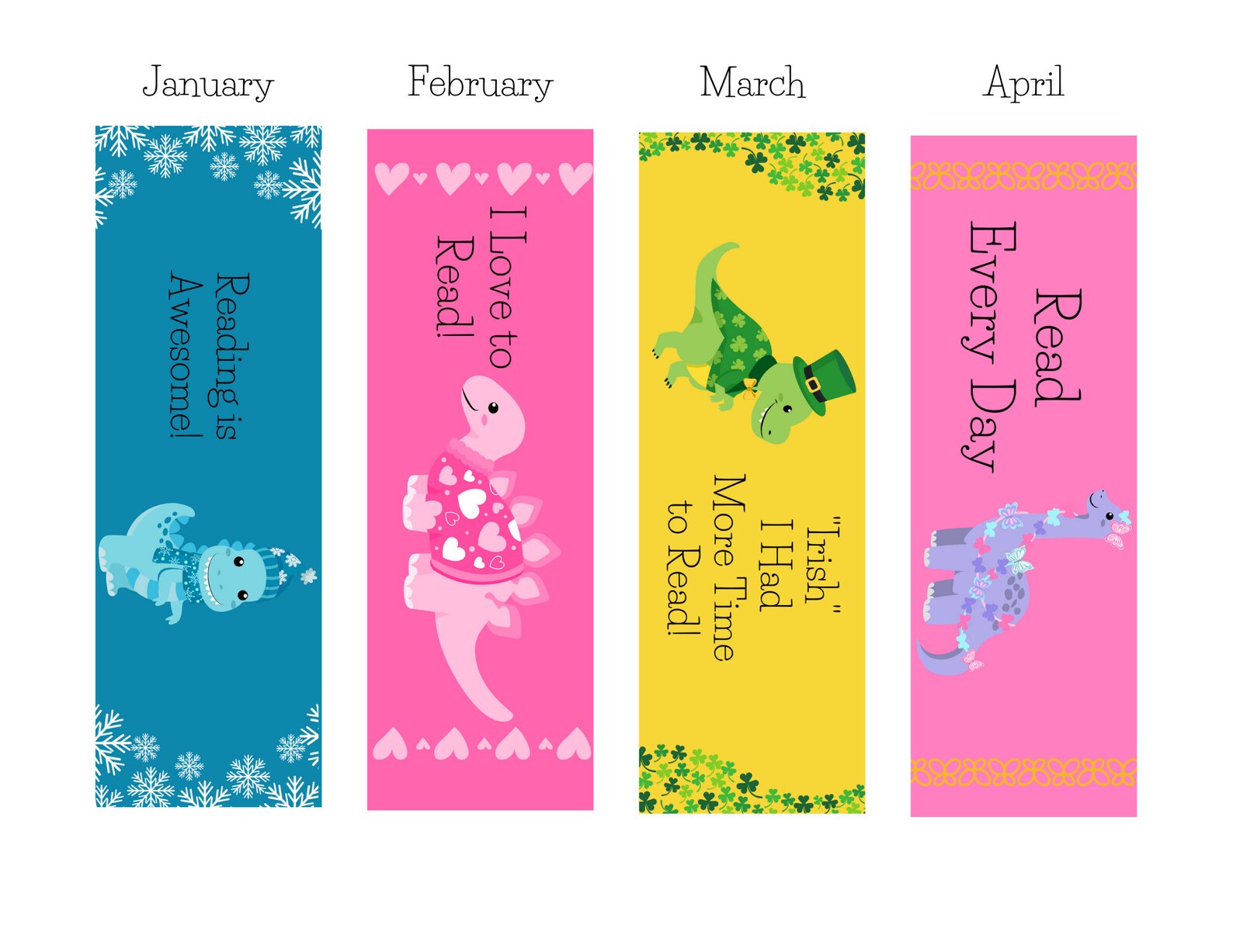 Monthly Dinosaur Bookmarks With Reading Quotes - Set of 12 - Digital ...