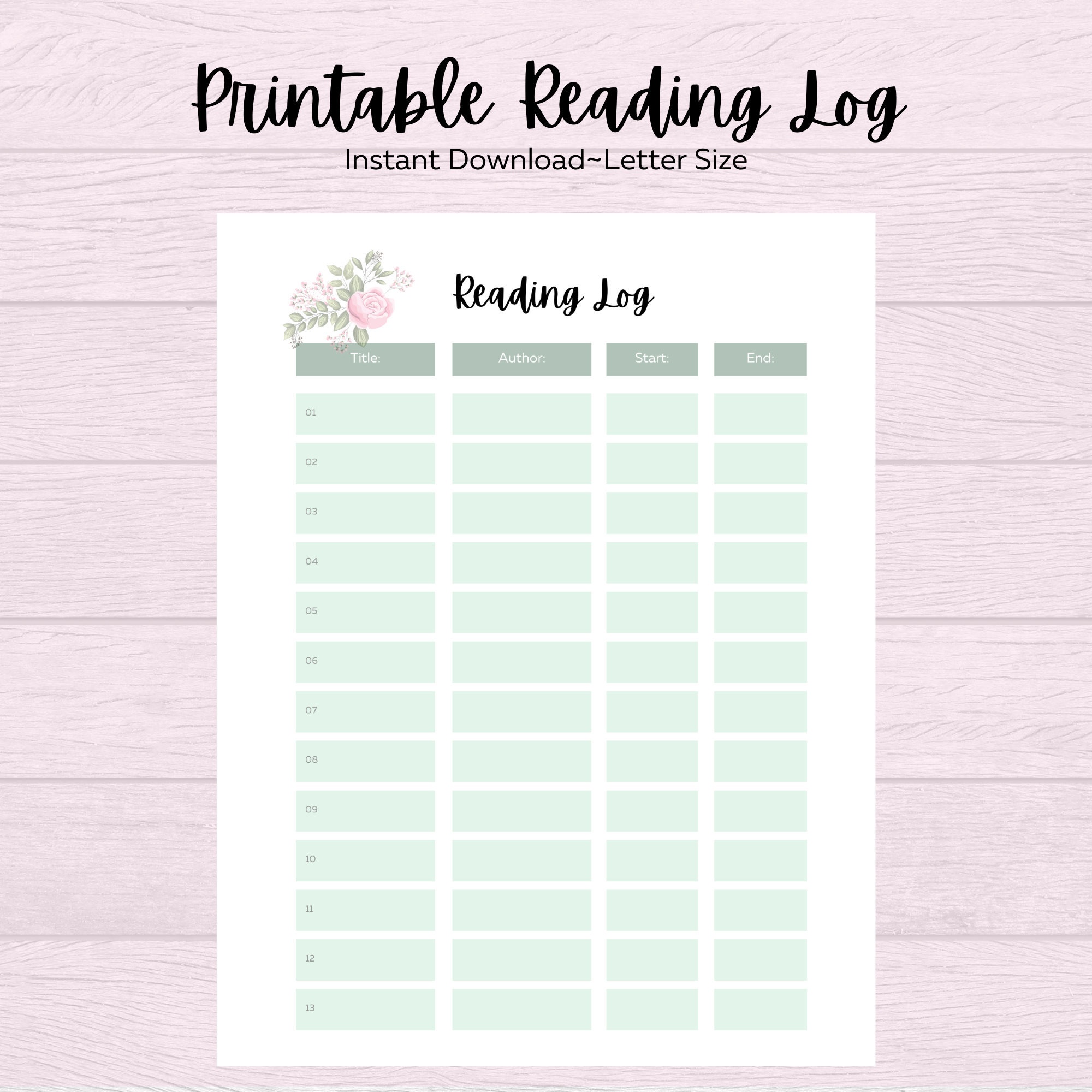 Printable Reading Log Page, Reading Tracker, Printable Planner Inserts ...
