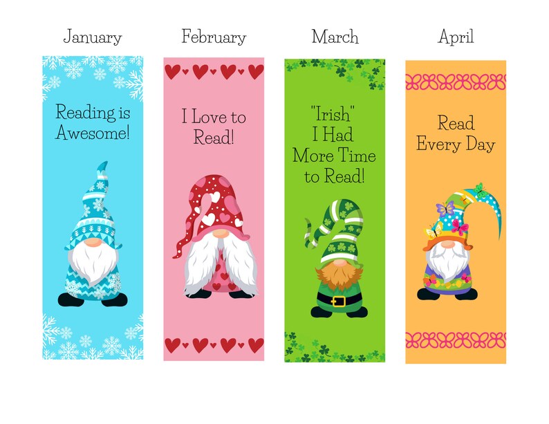 Monthly Gnome Bookmarks With Reading Quotes - Set of 12 - Digital ...