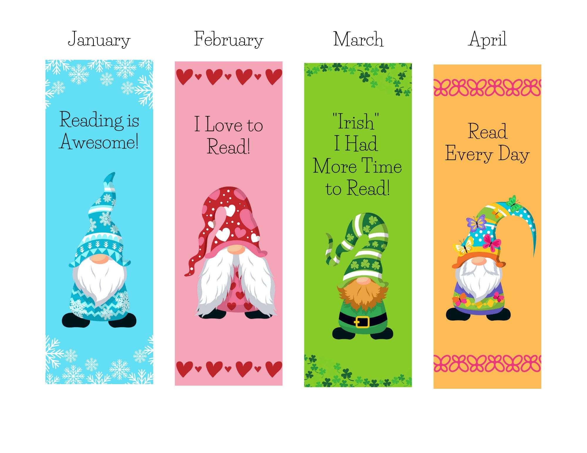 Monthly Gnome Bookmarks With Reading Quotes - Set of 12 - Digital ...