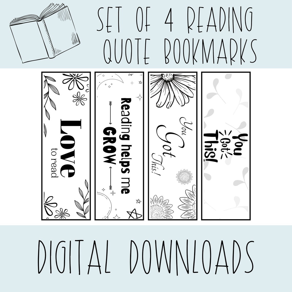 Black and White Printable Bookmarks - Book Lovers Bookmarks ...