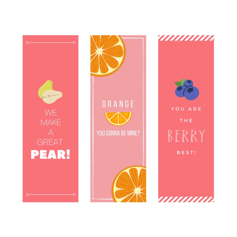 Valentine's Day Bookmarks With Fruit Puns | Set of 6 | Digital Download ...