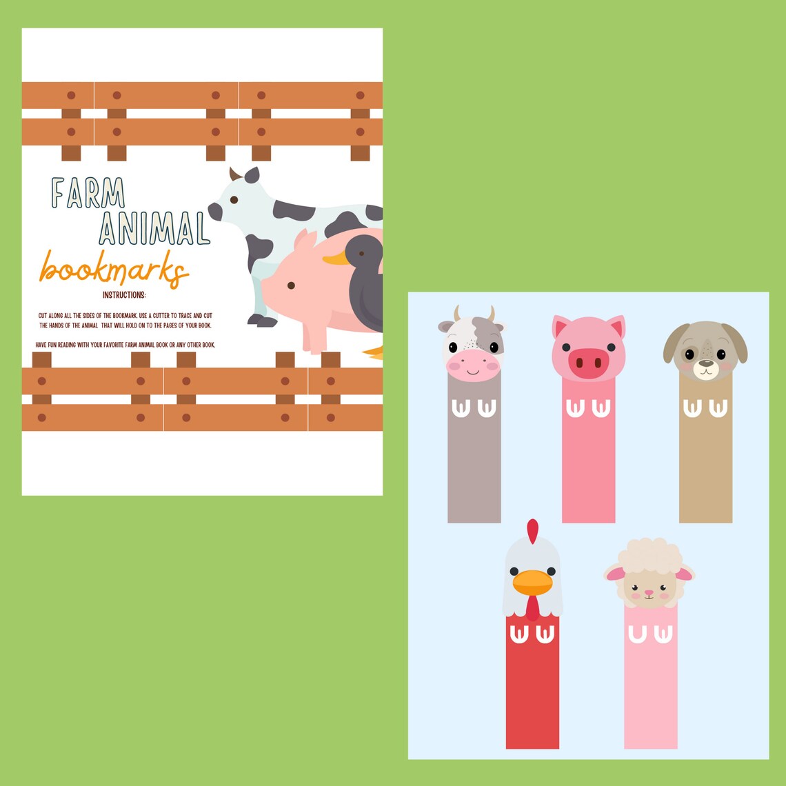 Farm Animal Bookmarks - Printable Bookmarks - Bookmarks for Kids - Cute ...