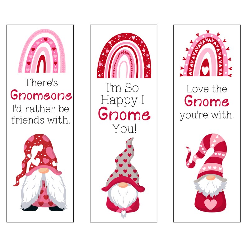 Set of 6 Valentine's Gnome Bookmarks With Quotes About Reading - Book ...