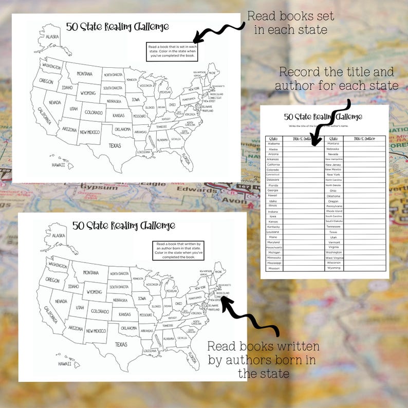 50 State Reading Challenge Tracker - Book Tracker Printable - Reading ...