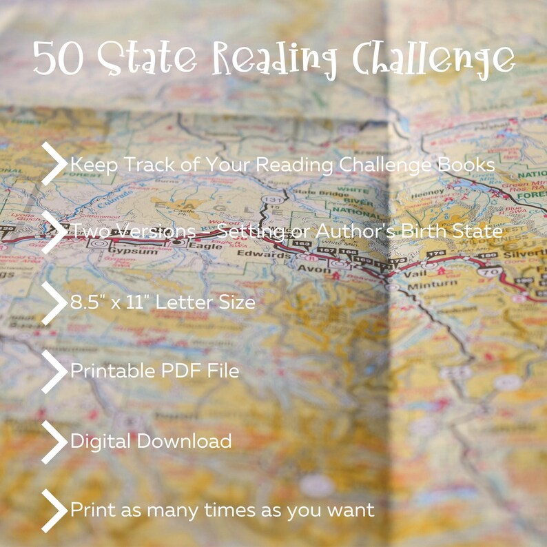 50 State Reading Challenge Tracker - Book Tracker Printable - Reading ...