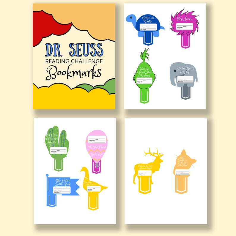 Dr. Seuss Reading Challenge Printable Bookmarks Set of 10 - Etsy