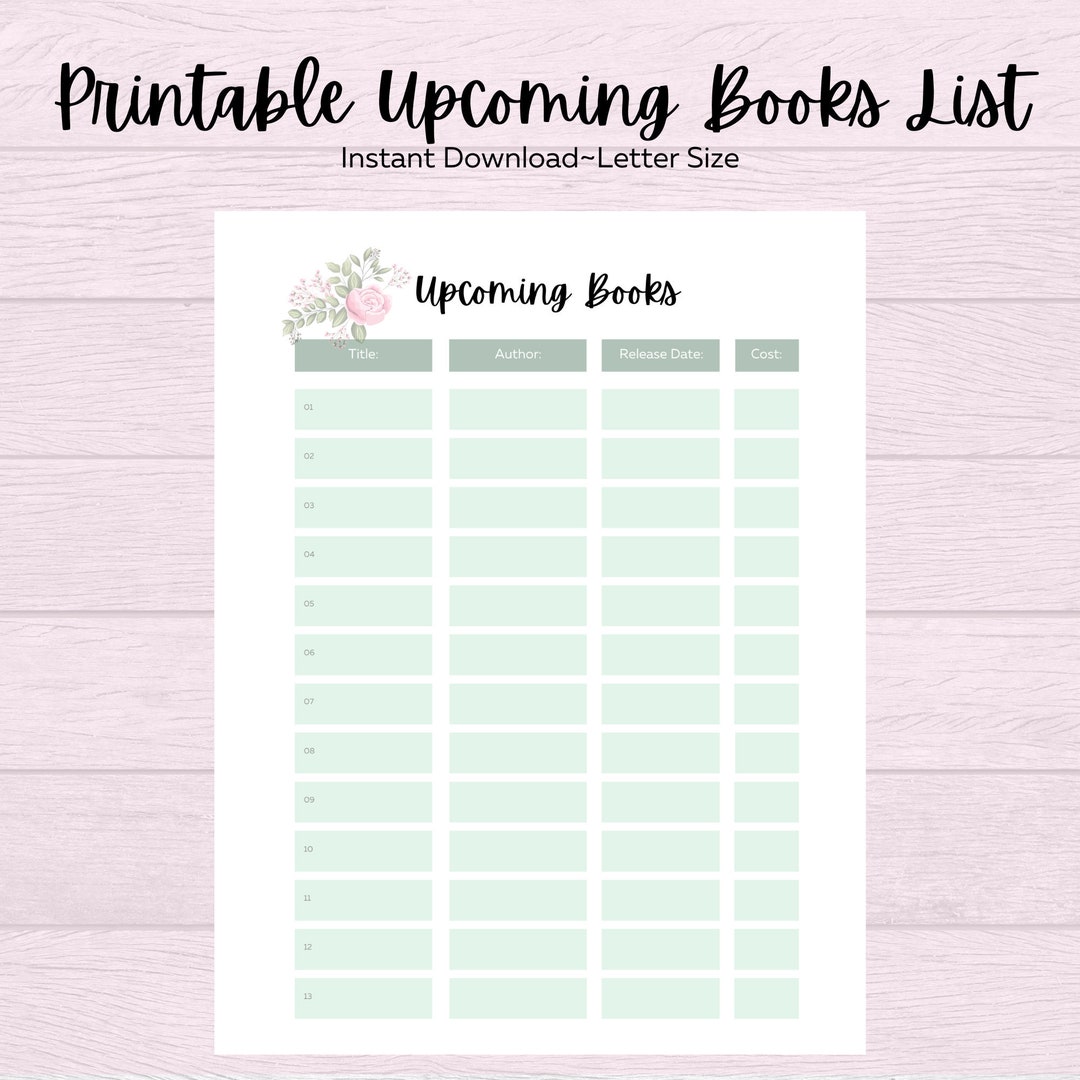 Upcoming Books Tracker Page, Reading Log, Reading Wishlist, Book ...