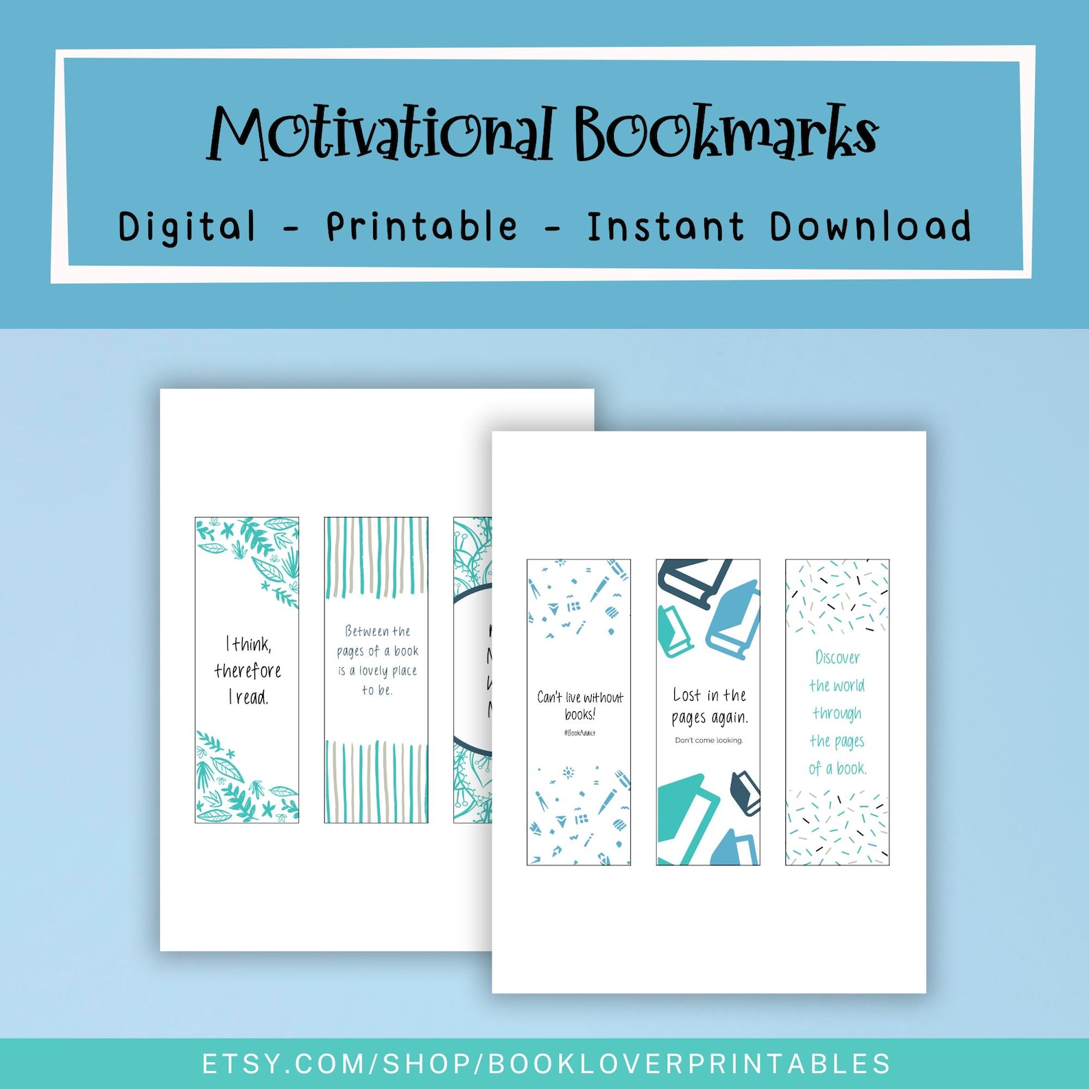 Set of 6 Reading Quote Bookmarks - Minimalist Reading Quotes Set ...
