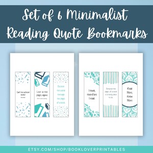 Set of 6 Reading Quote Bookmarks - Minimalist Reading Quotes Printable ...