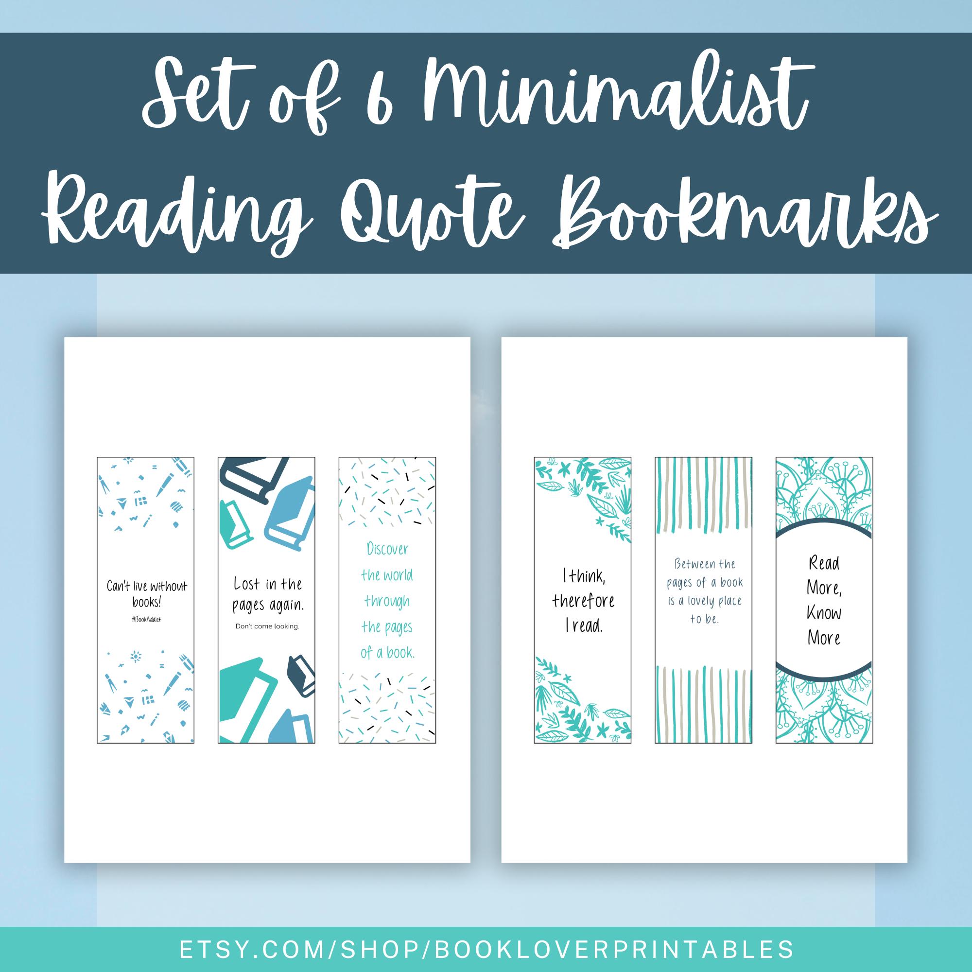 Set of 6 Reading Quote Bookmarks - Minimalist Reading Quotes Set ...