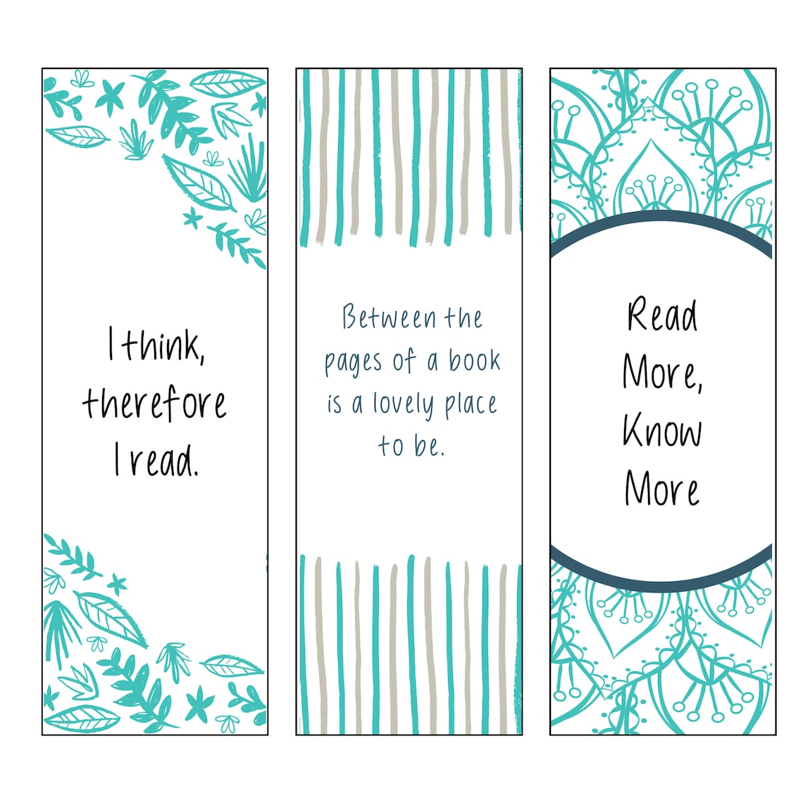 Printable Bookmarks Set of 6 Minimalist Bookmarks With Quotes About ...