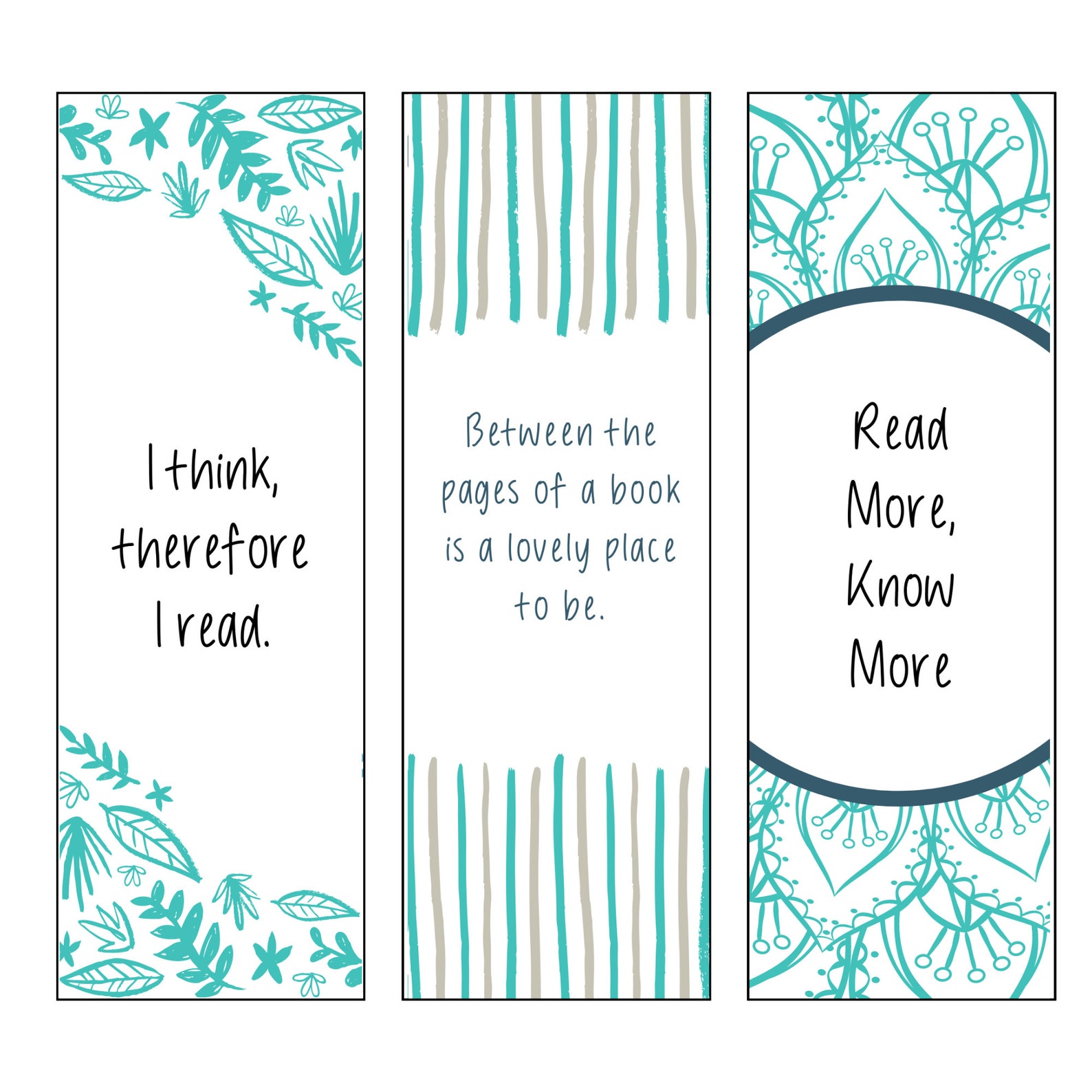 Printable Bookmarks - Set of 6 Minimalist Bookmarks With Quotes About ...