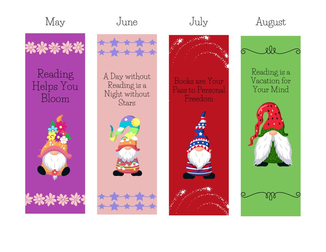 Monthly Gnome Bookmarks With Reading Quotes - Set of 12 - Digital ...