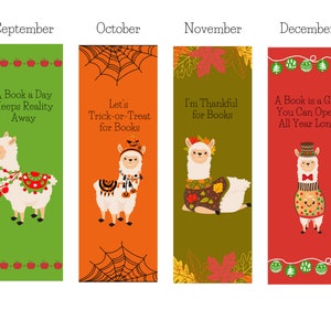 Monthly Llama Bookmarks With Reading Quotes Set of 12 | Etsy