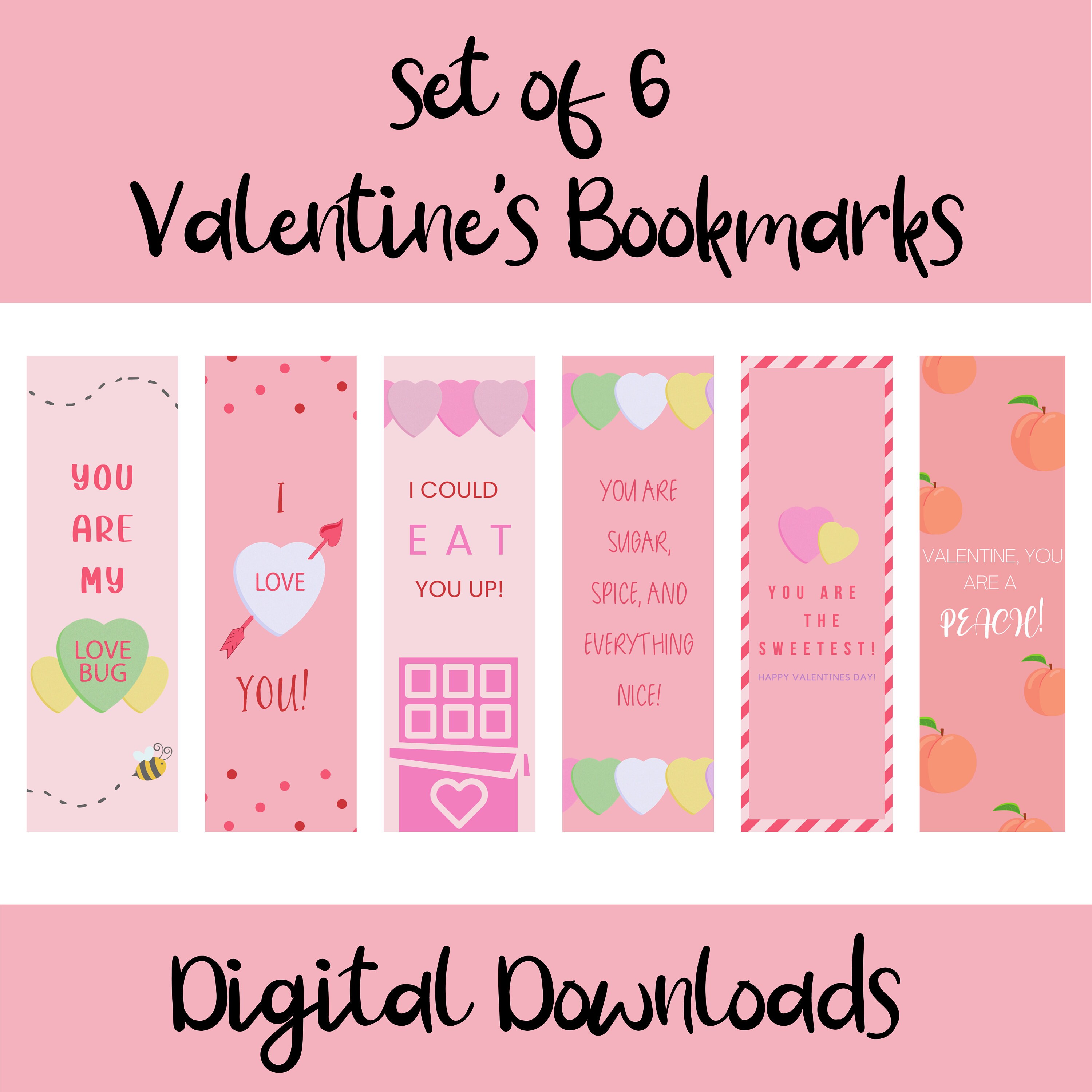 Valentine's Day Bookmarks | Set of 6 | Digital Download | Printable ...