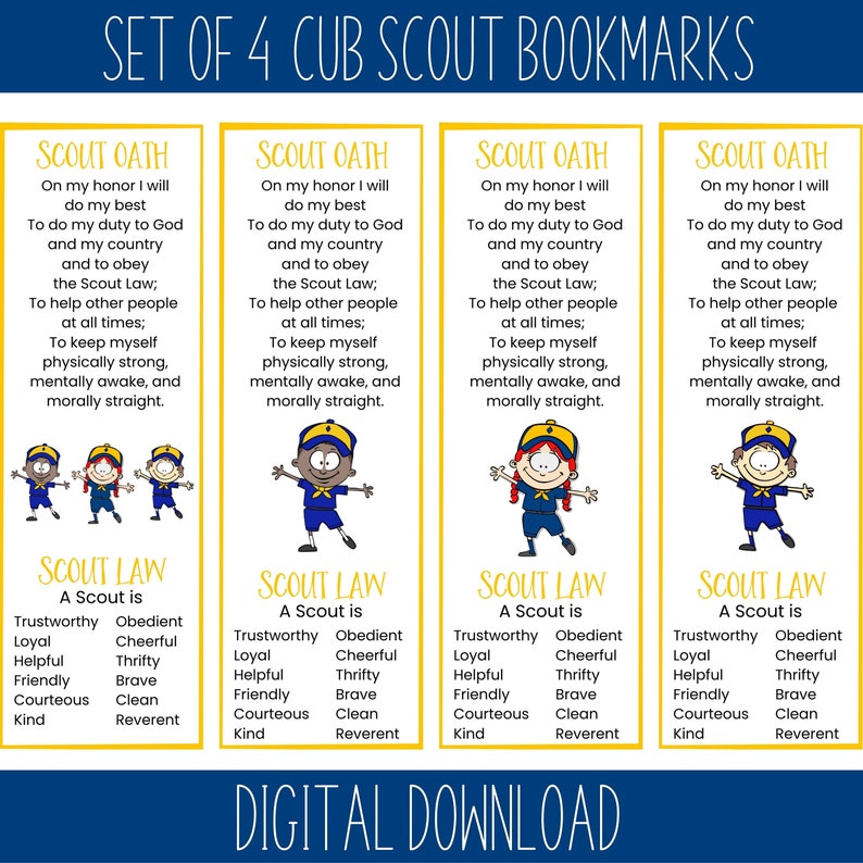 Cub Scout Bookmarks With Scout Oath & Scout Law Set of 4 - Etsy