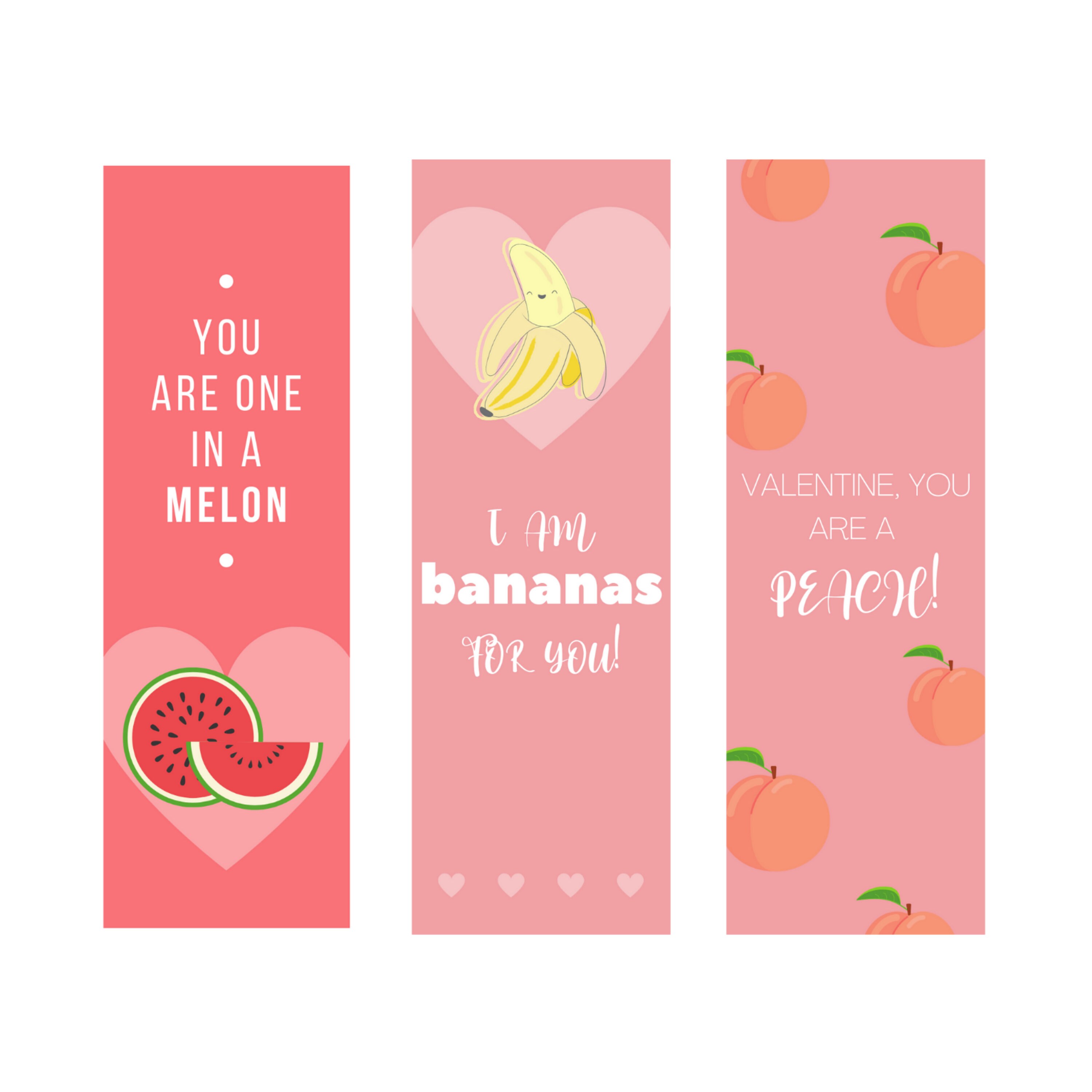 Valentine's Day Bookmarks With Fruit Puns | Set of 6 | Digital Download ...