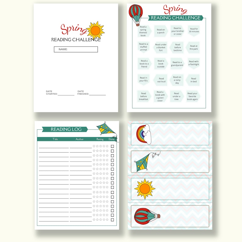 Spring Reading Challenge for Kids - Reading Log - Spring Bookmarks ...