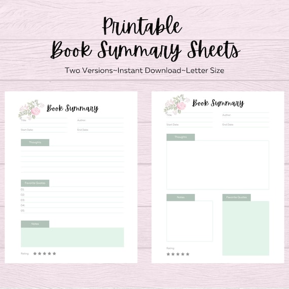 Book Summary Page Reading Summary Book Club Resource | Etsy
