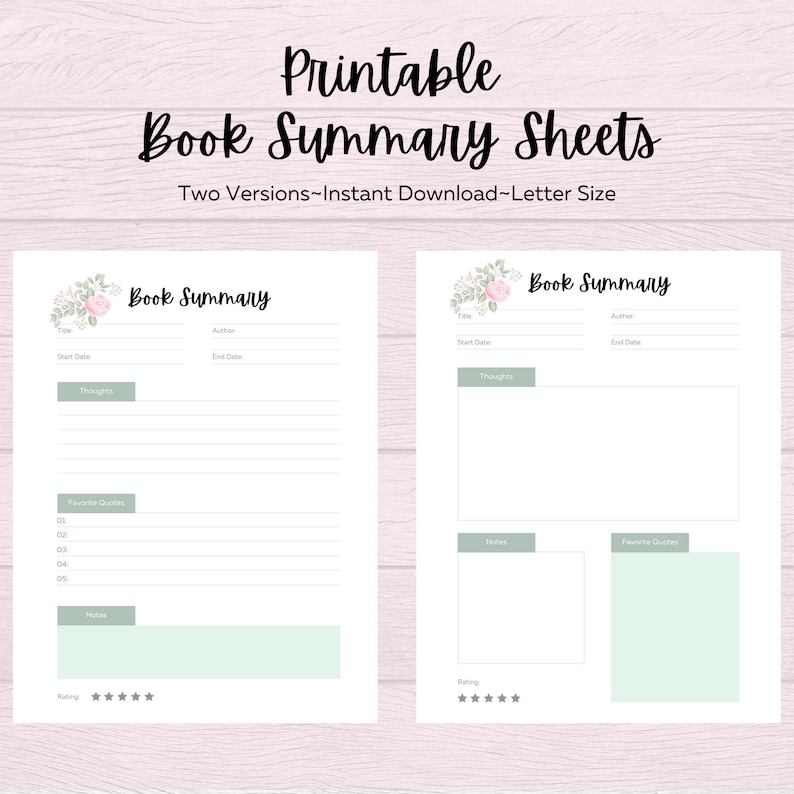 Book Summary Page, Reading Summary, Book Club Resource, Printable ...