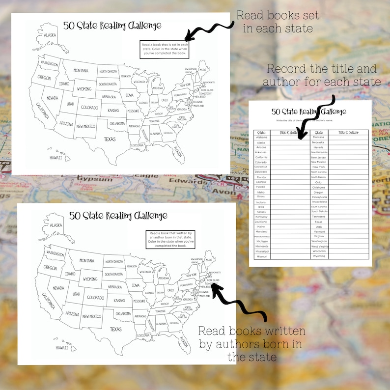 50 State Reading Challenge Tracker ~ Book Tracker ~ Reading Planner ...