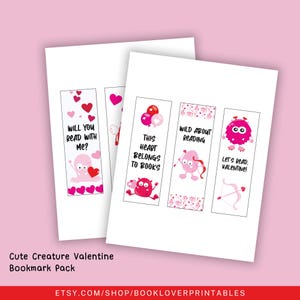 Set of 6 Valentines Monster Bookmarks With Reading Quotes Printable ...