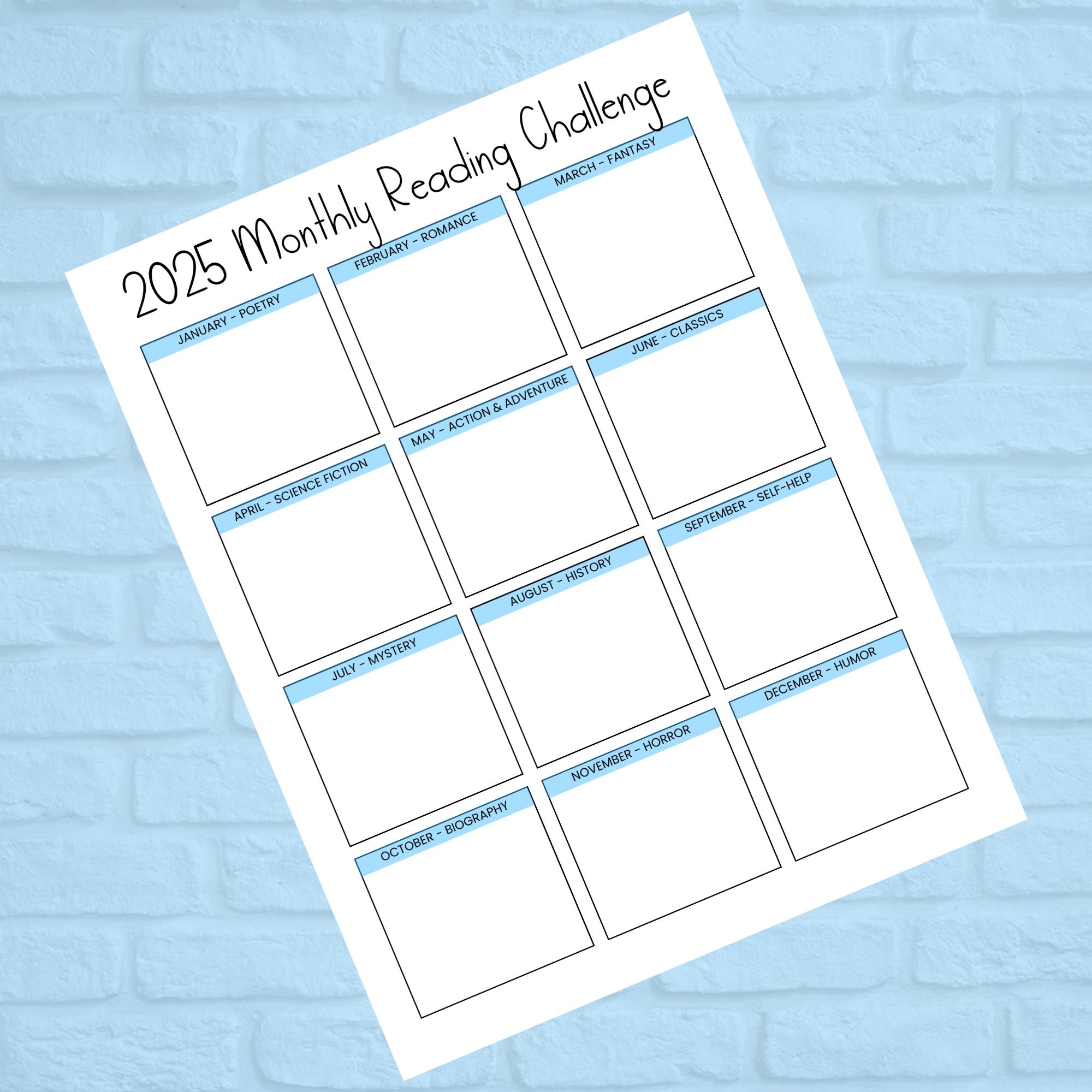 2025 Monthly Genre Reading Challenge Tracker ~ Book Tracker ~ Reading ...
