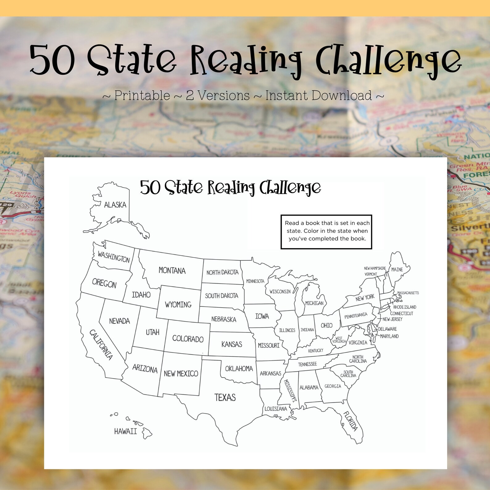 50 State Reading Challenge Tracker ~ Book Tracker ~ Reading Planner ...
