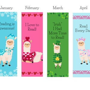 Monthly Llama Bookmarks With Reading Quotes - Set of 12 - Digital ...