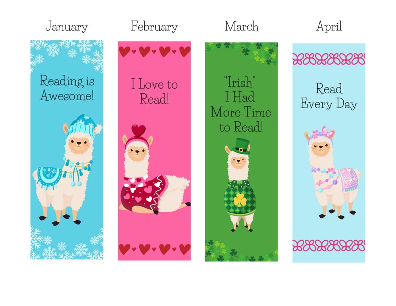 Monthly Llama Bookmarks With Reading Quotes - Set of 12 - Digital ...
