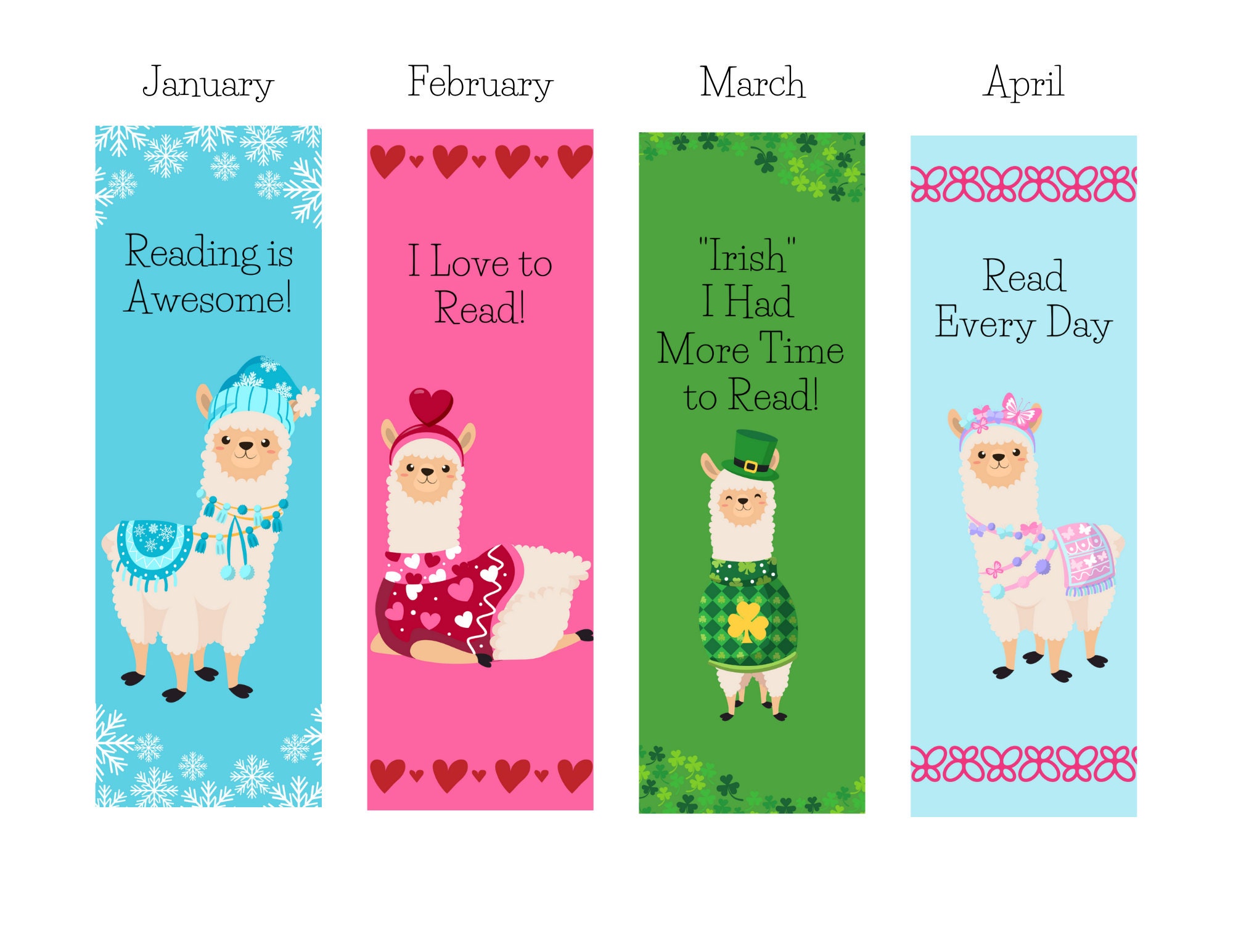 Monthly Llama Bookmarks With Reading Quotes - Set of 12 - Digital ...
