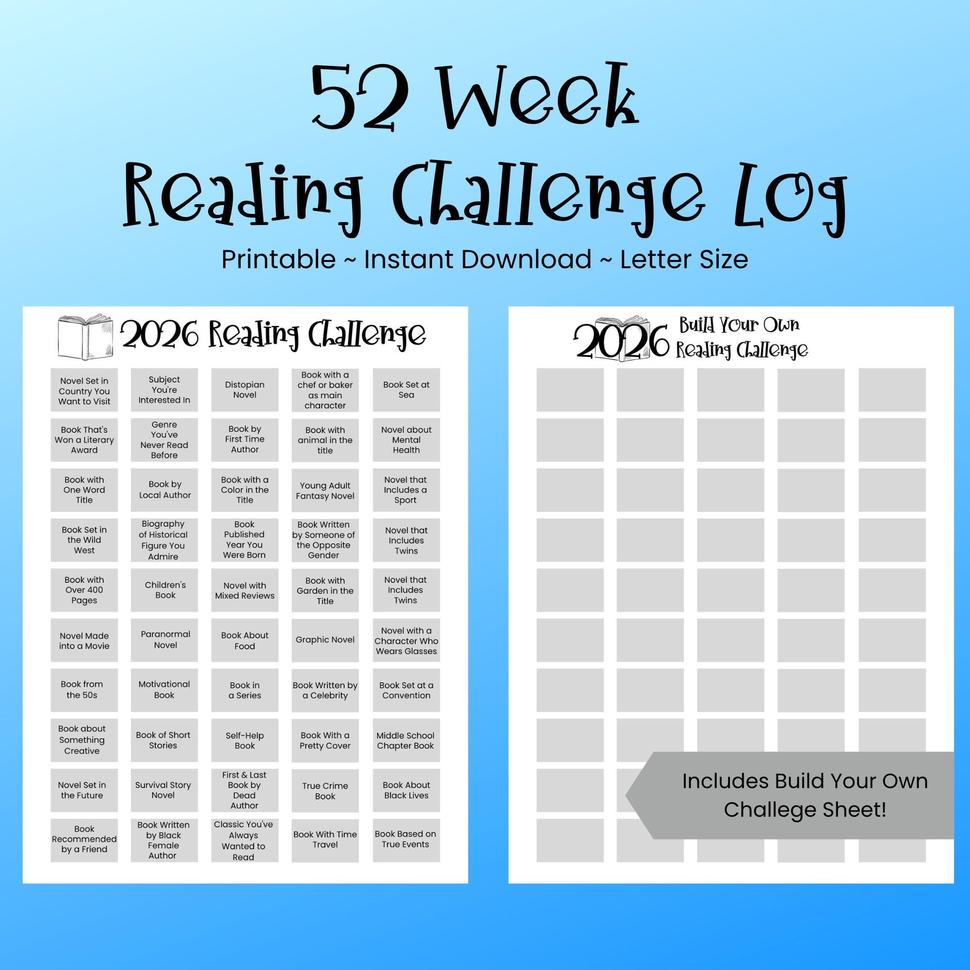 2026 Reading Challenge Tracker ~ 52 Weekly Prompts ~ Book Tracker ...
