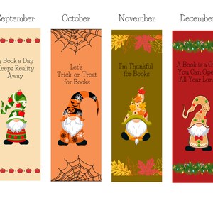 Monthly Gnome Bookmarks With Reading Quotes - Set of 12 - Digital ...