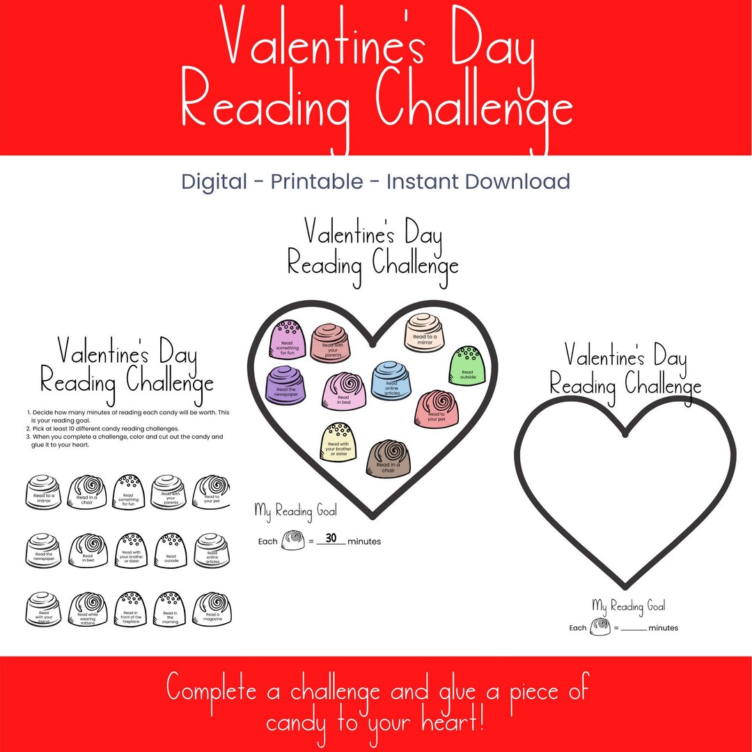 Valentine Kids Reading Challenge Printable - Reading Goal Tracker for ...