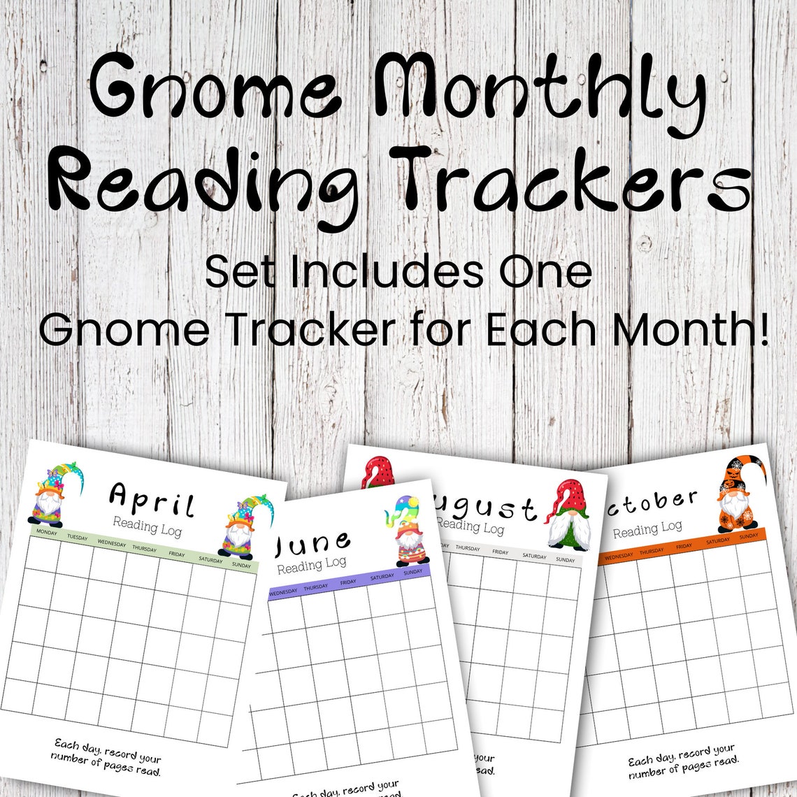 12 Gnome Monthly Reading Trackers ~ Set of 12 Book Trackers ~ Habit ...