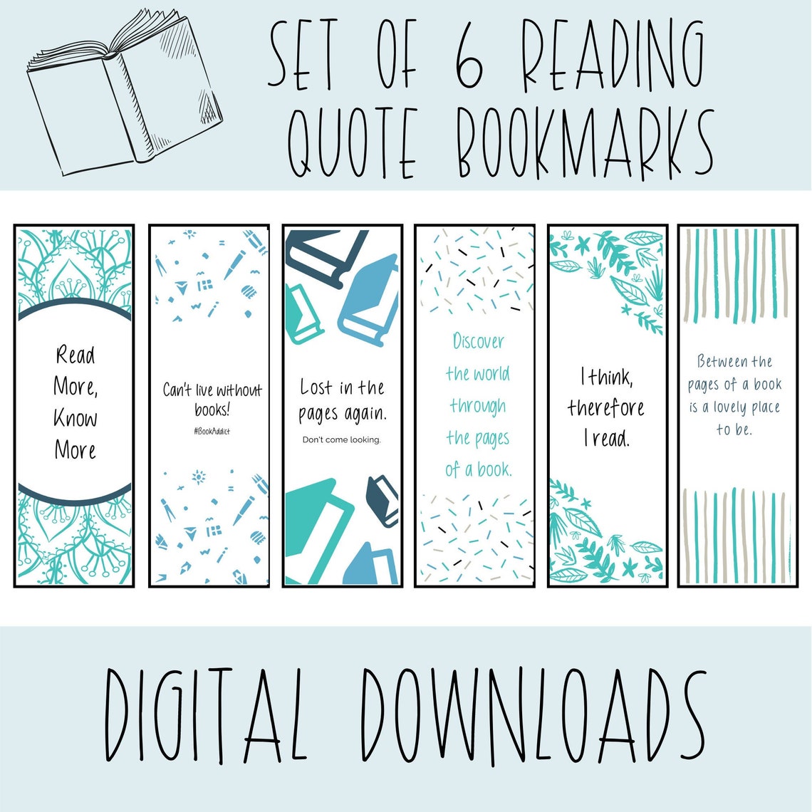 Printable Bookmarks Set of 6 Minimalist Bookmarks With Quotes About ...