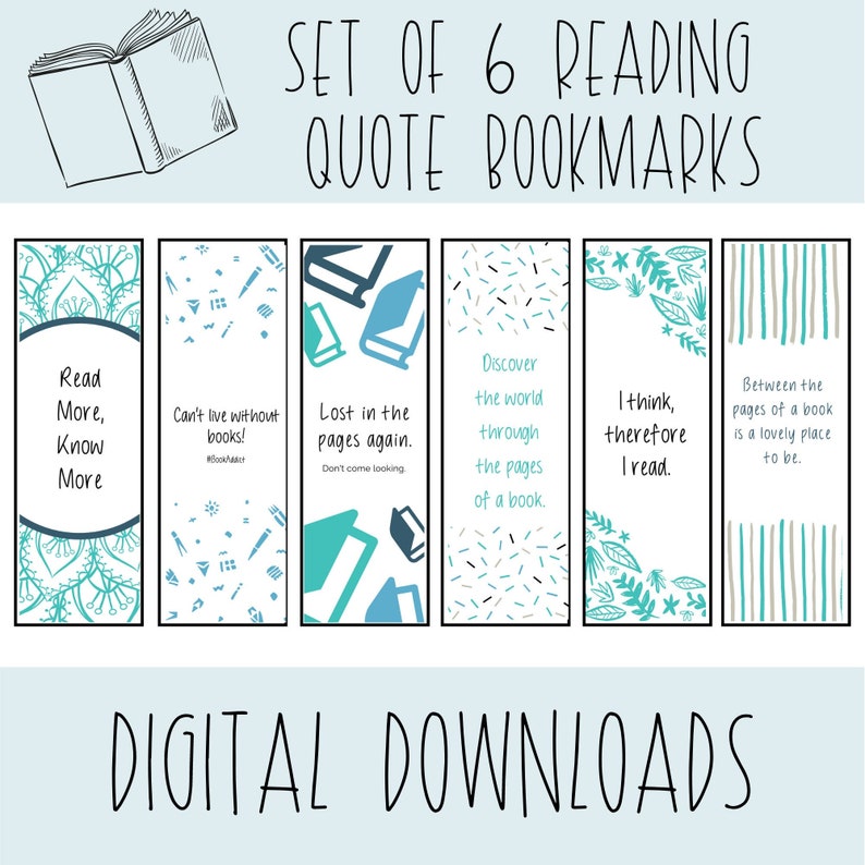 Printable Bookmarks - Set of 6 Minimalist Bookmarks With Quotes About ...