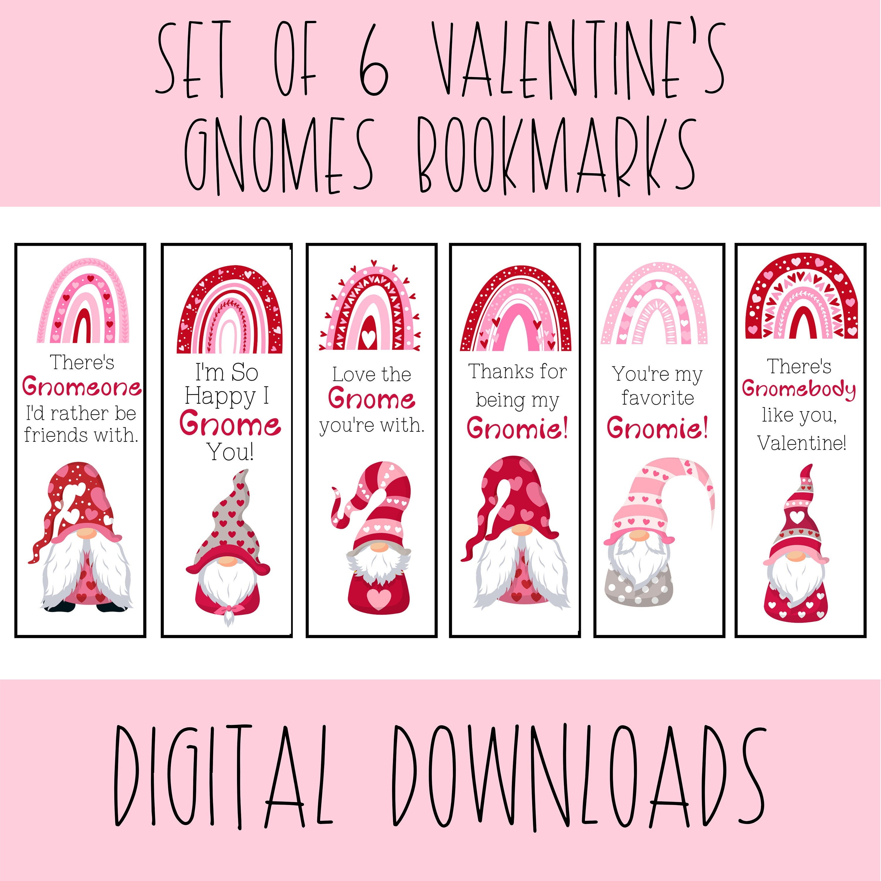 Set of 6 Valentine's Gnome Bookmarks With Quotes About Reading - Book ...