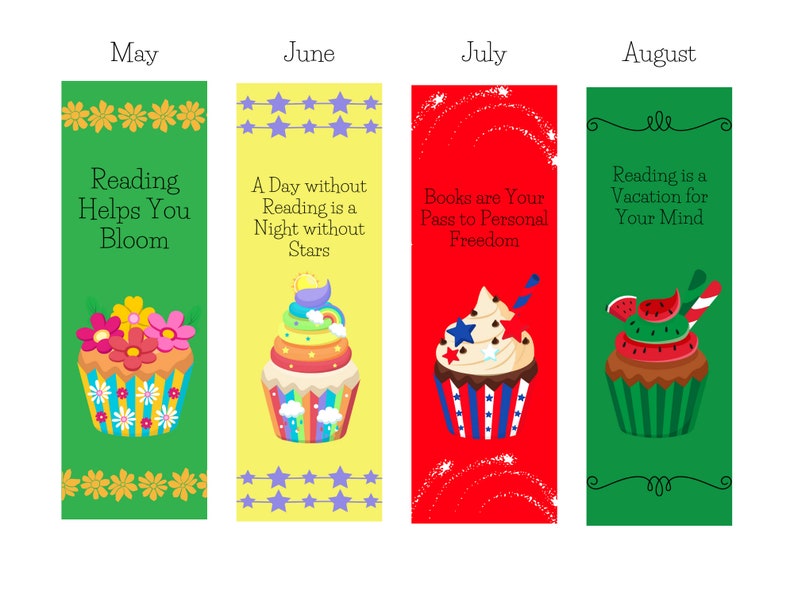 Monthly Cupcake Bookmarks With Reading Quotes - Set of 12 - Digital ...