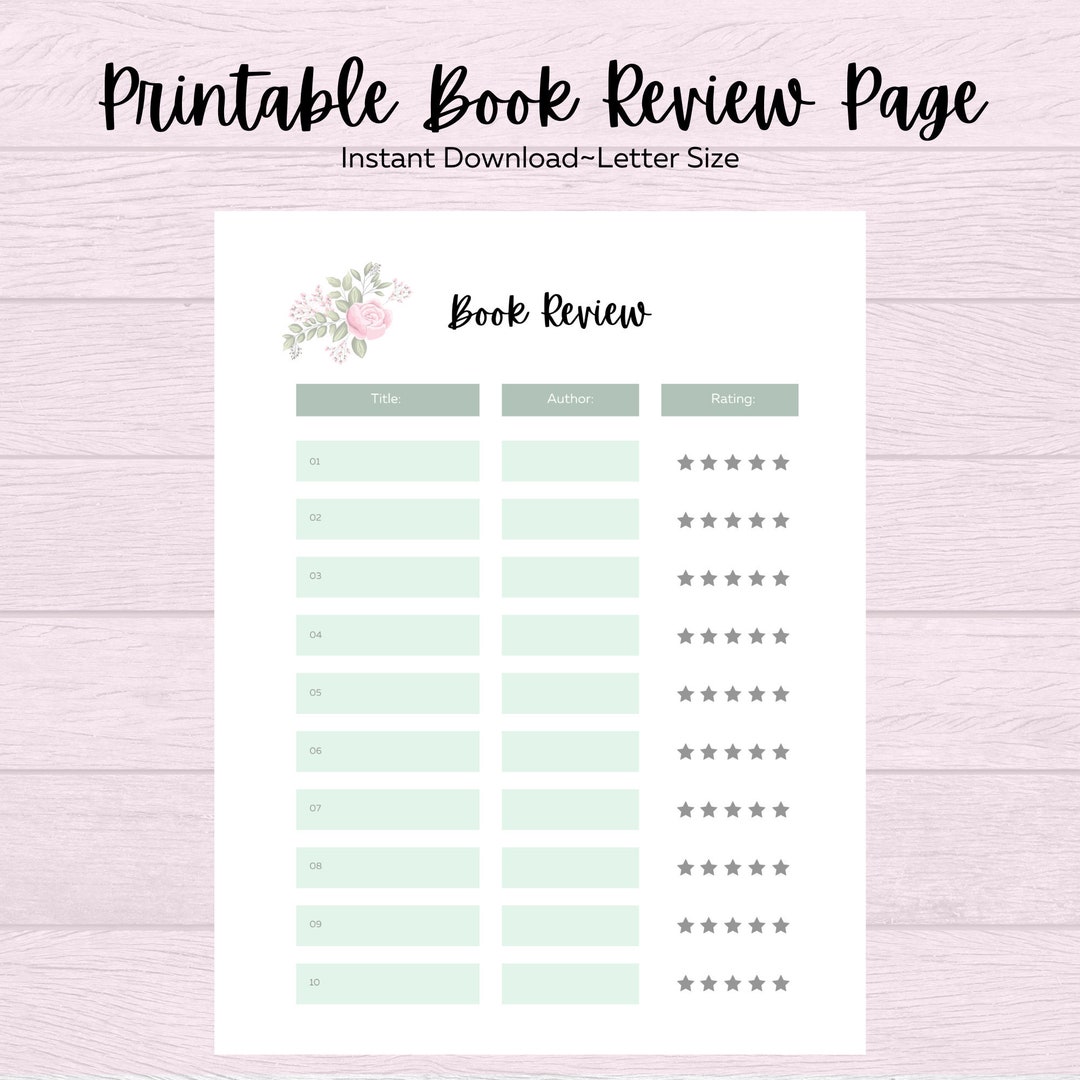 Book Review Planner Page, Book Reviews, Reading Log, Reading Journal ...