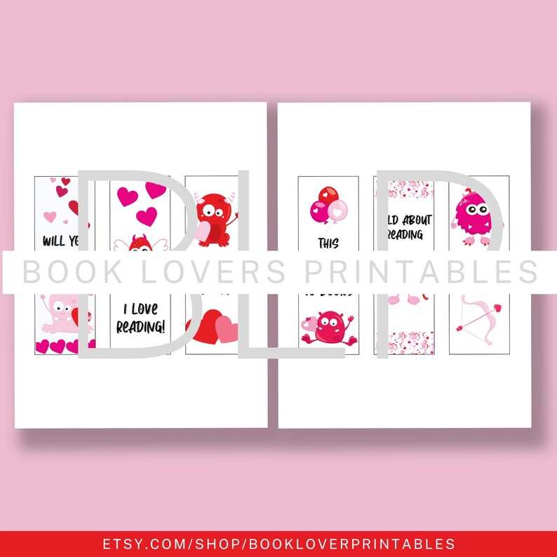Set of 6 Valentines Monster Bookmarks With Reading Quotes Printable ...