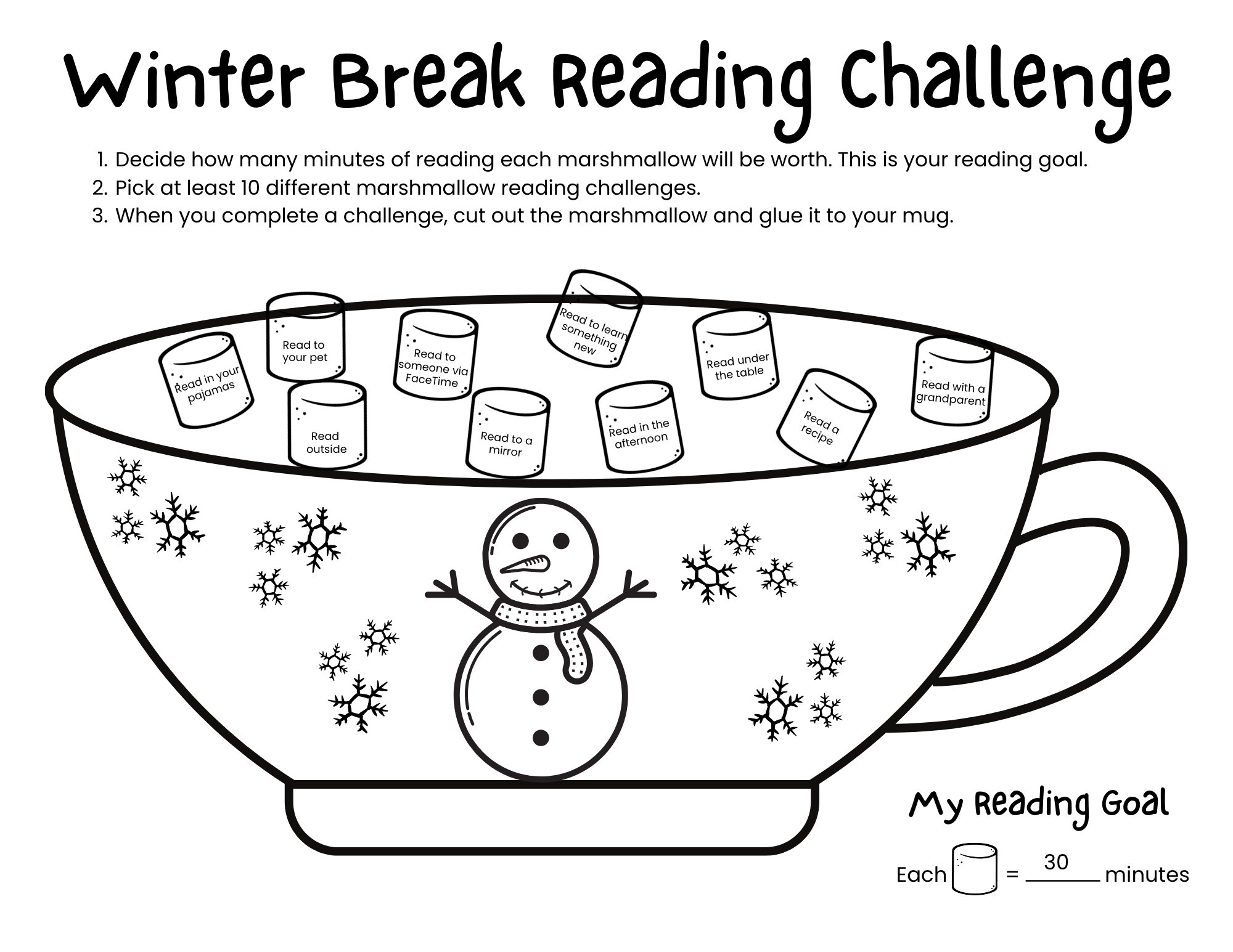 Winter Break Reading Challenge for Kids Digital Download - Etsy