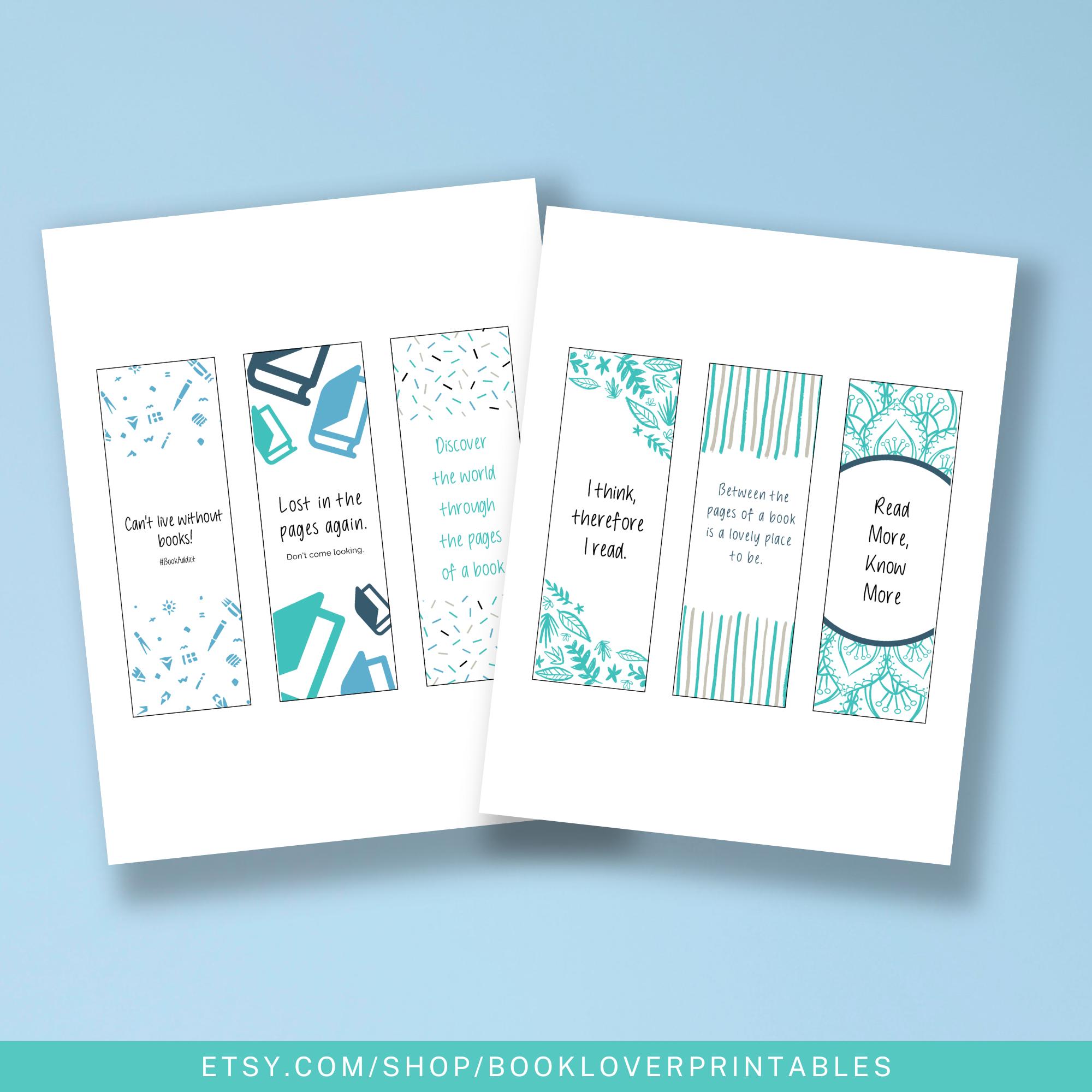 Set of 6 Reading Quote Bookmarks - Minimalist Reading Quotes Set ...