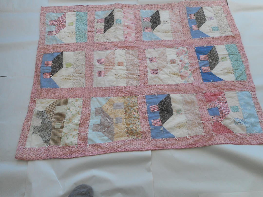 Vintage Unusual Quilt Small Size Blocks Are Country Cottages Muted ...