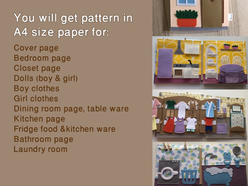 Doll House Book (quiet Book) Pattern PDF+SVG | باترون الكتاب التفاعلي ...