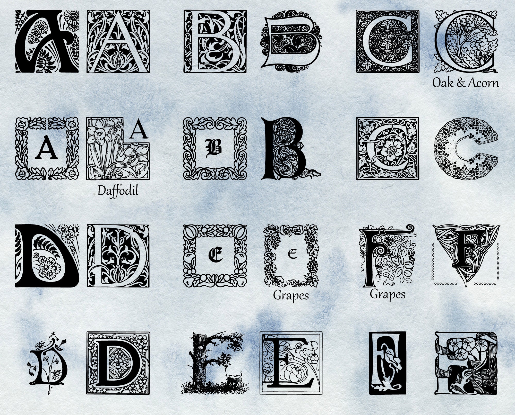 Floral Initials Set 02 Illustration Clipart - Vintage Commercial Use ...