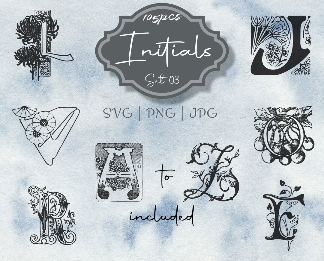 Floral Initials Set 03 Illustration Clipart - Vintage Commercial Use ...