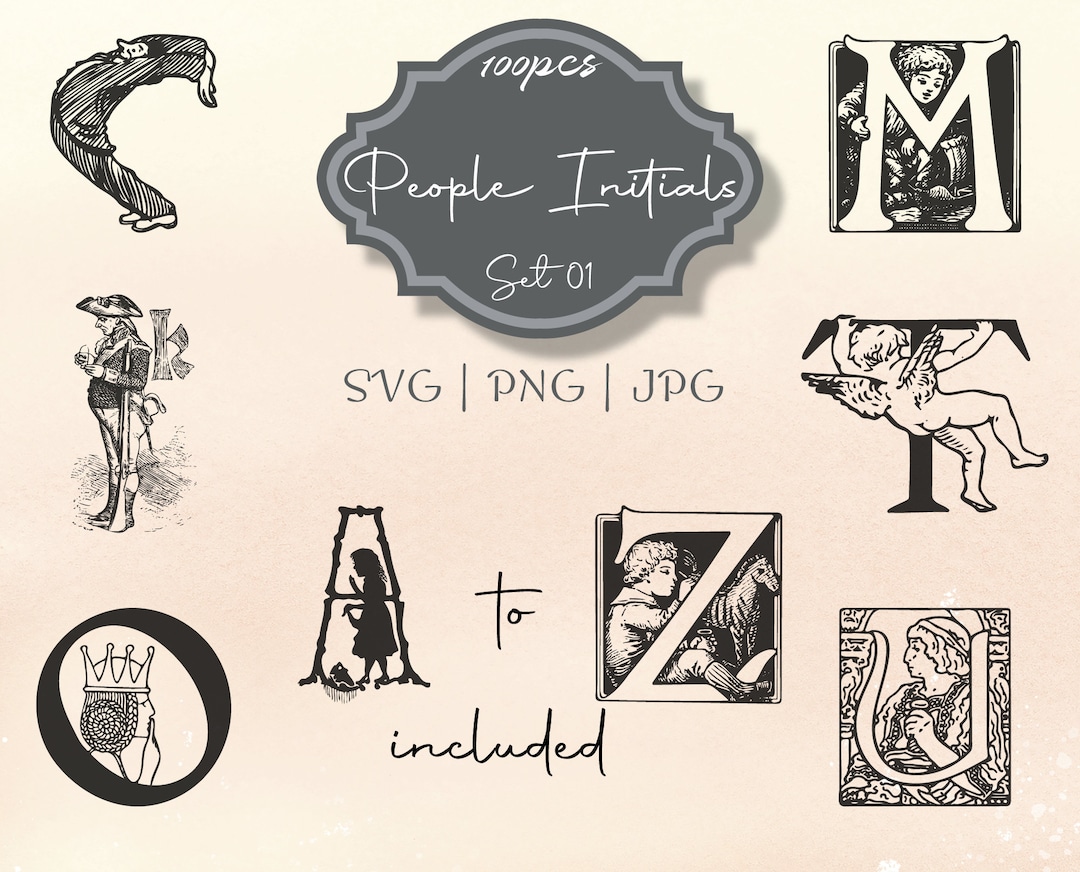 People Initials Set 04 Illustration Clipart - Vintage Commercial Use ...