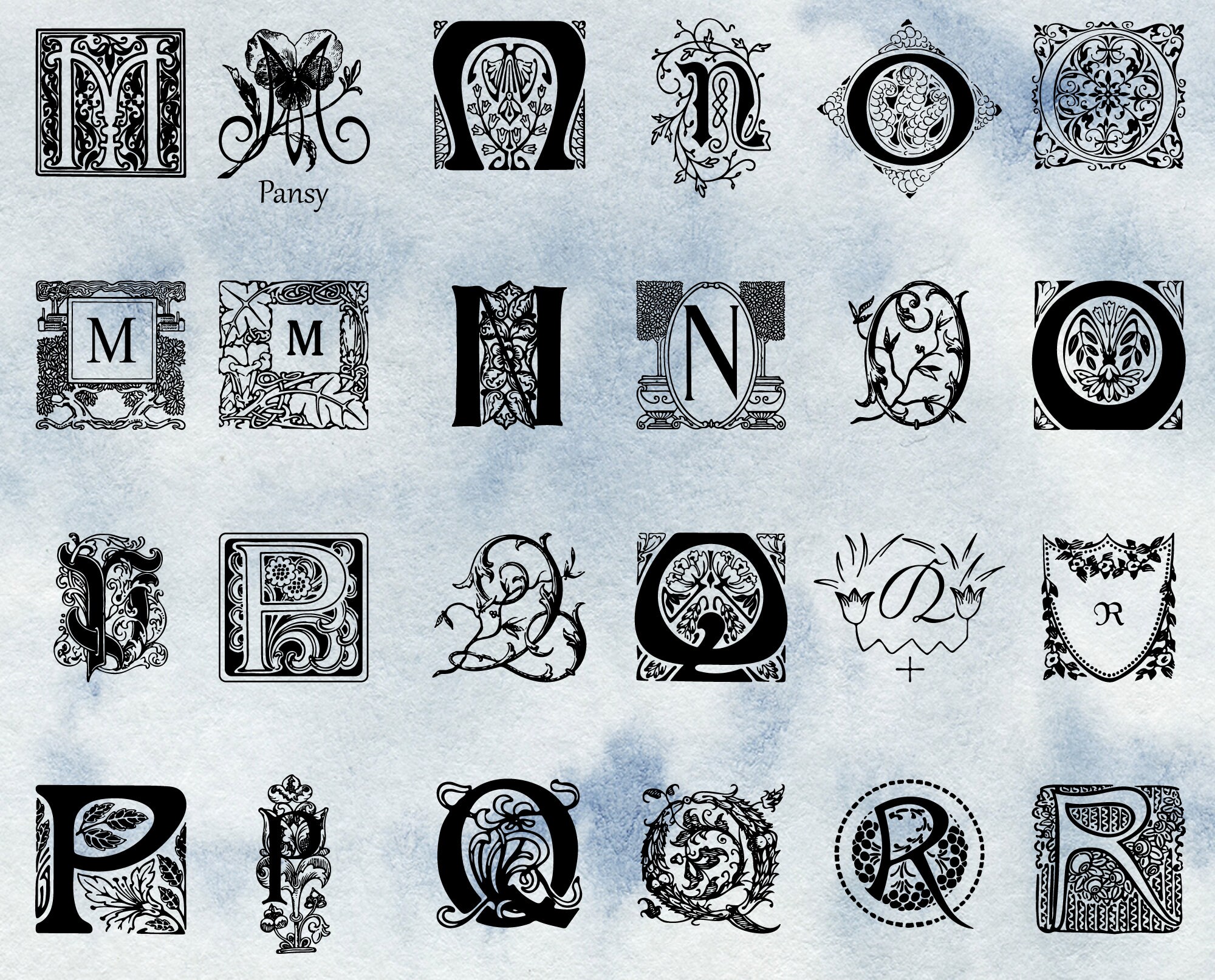 Floral Initials Set 02 Illustration Clipart - Vintage Commercial Use ...